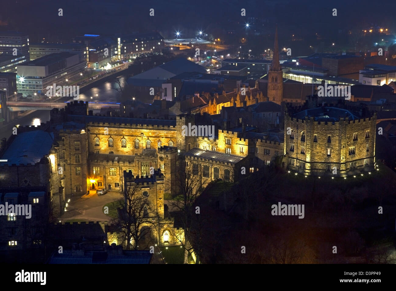 Durham Castle and City at night, Durham City, County Durham Stock Photo ...