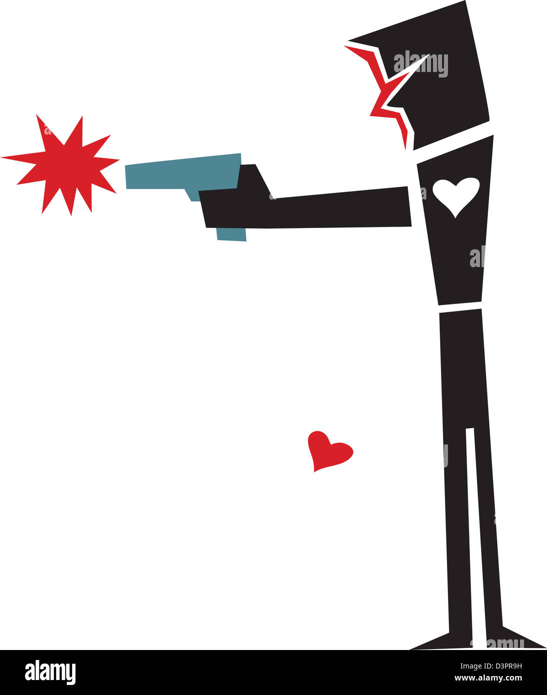 Abstract person with gun and missing heart over white background Stock ...