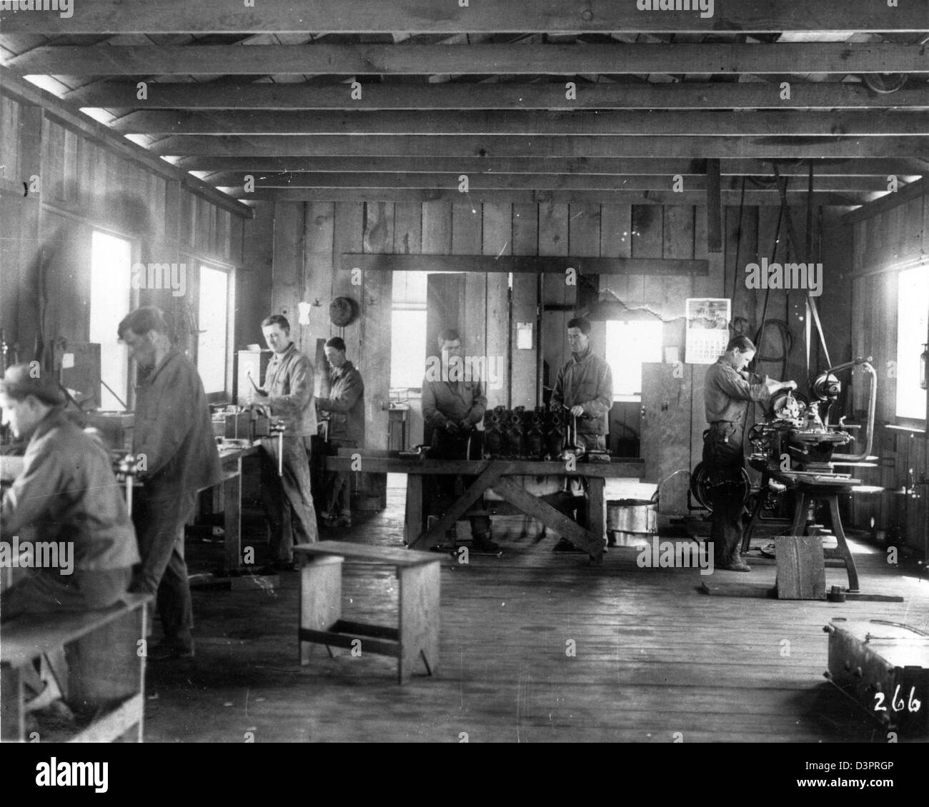This photograph shows the engine shop at Rockwell Field in 1918 ...