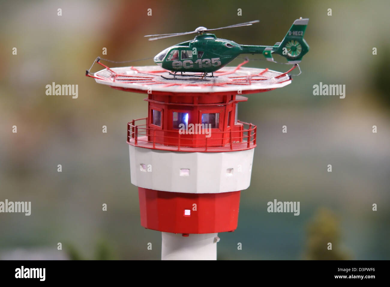 Hamburg, Germany, a helicopter on a lighthouse in the Miniatur ...