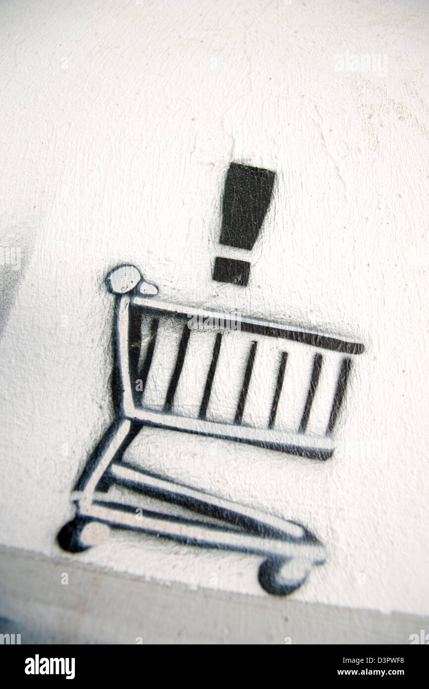 Hamburg, Germany, a graffiti with an exclamation mark and an empty cart ...
