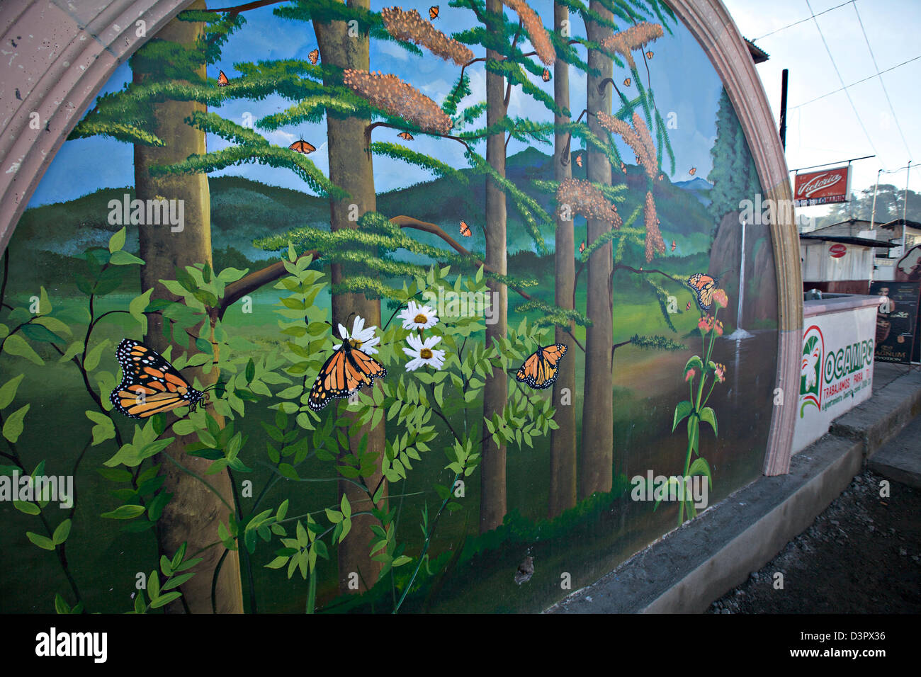 A Monarch Butterfly mural in the tiny central Mexican town of Ocampo in ...