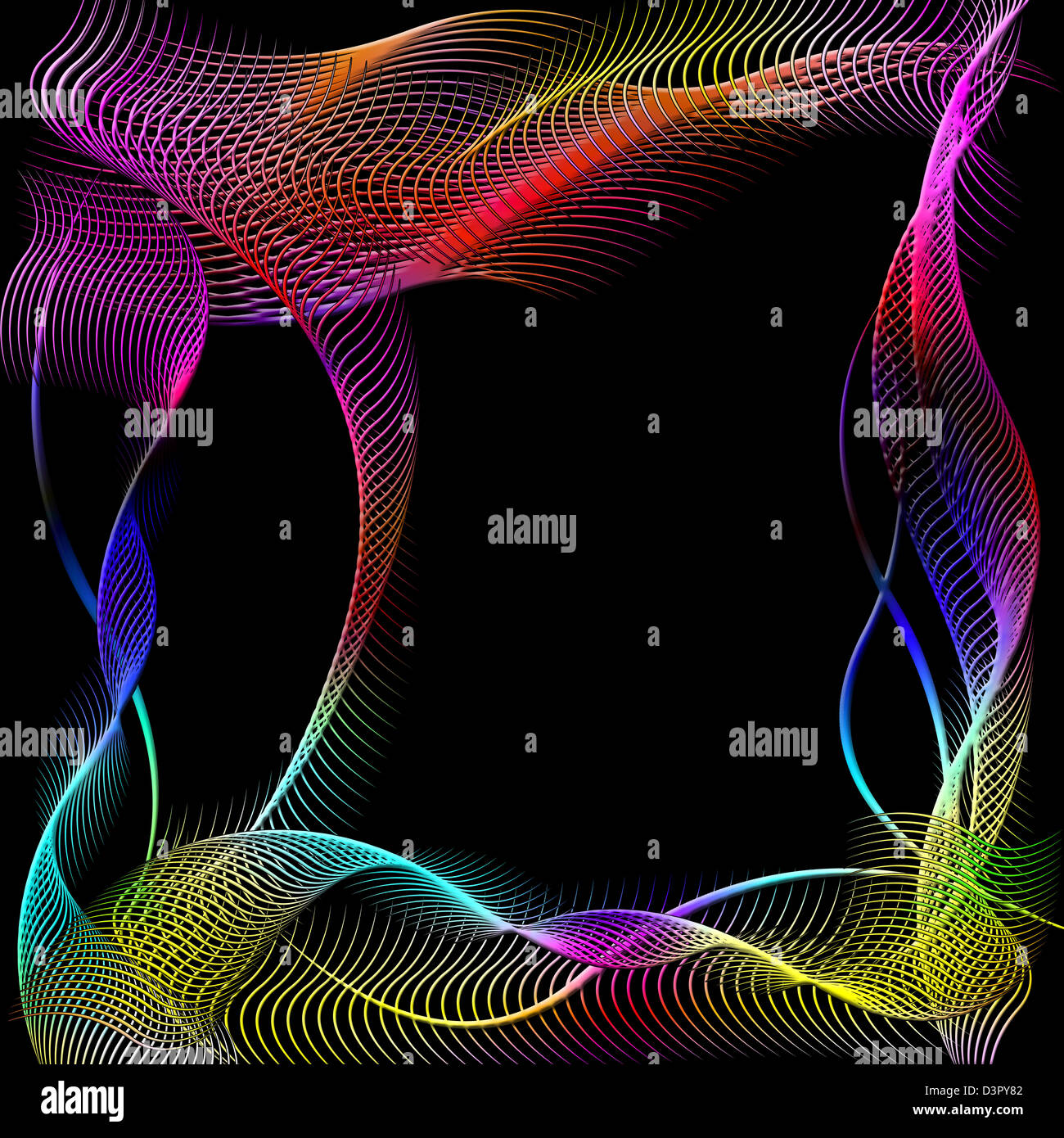 Abstract silhouette colorful frame of wavy patterns isolated on a black ...