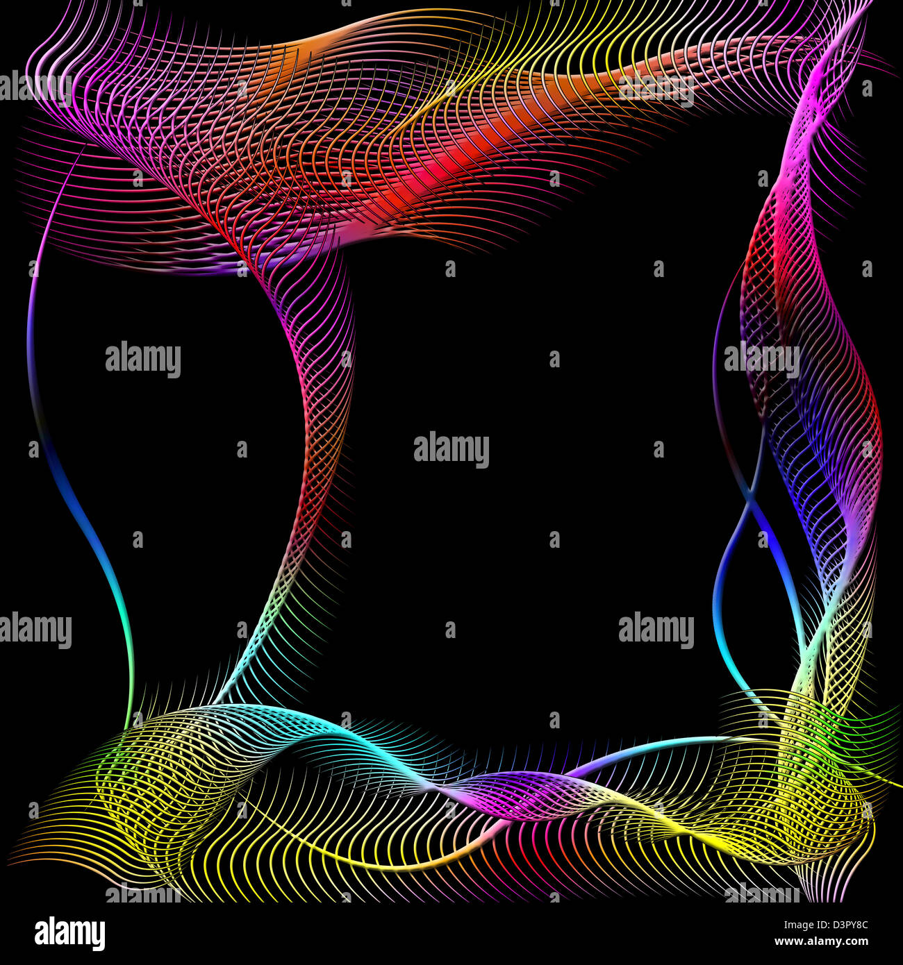 Abstract silhouette colorful frame of wavy patterns isolated on a black ...