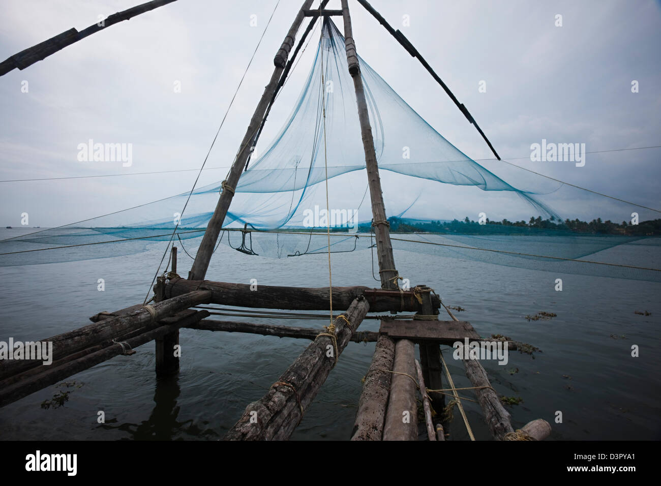 Chinese fishing net at a harbour, Fort Cochin, Cochin, Kerala, India ...