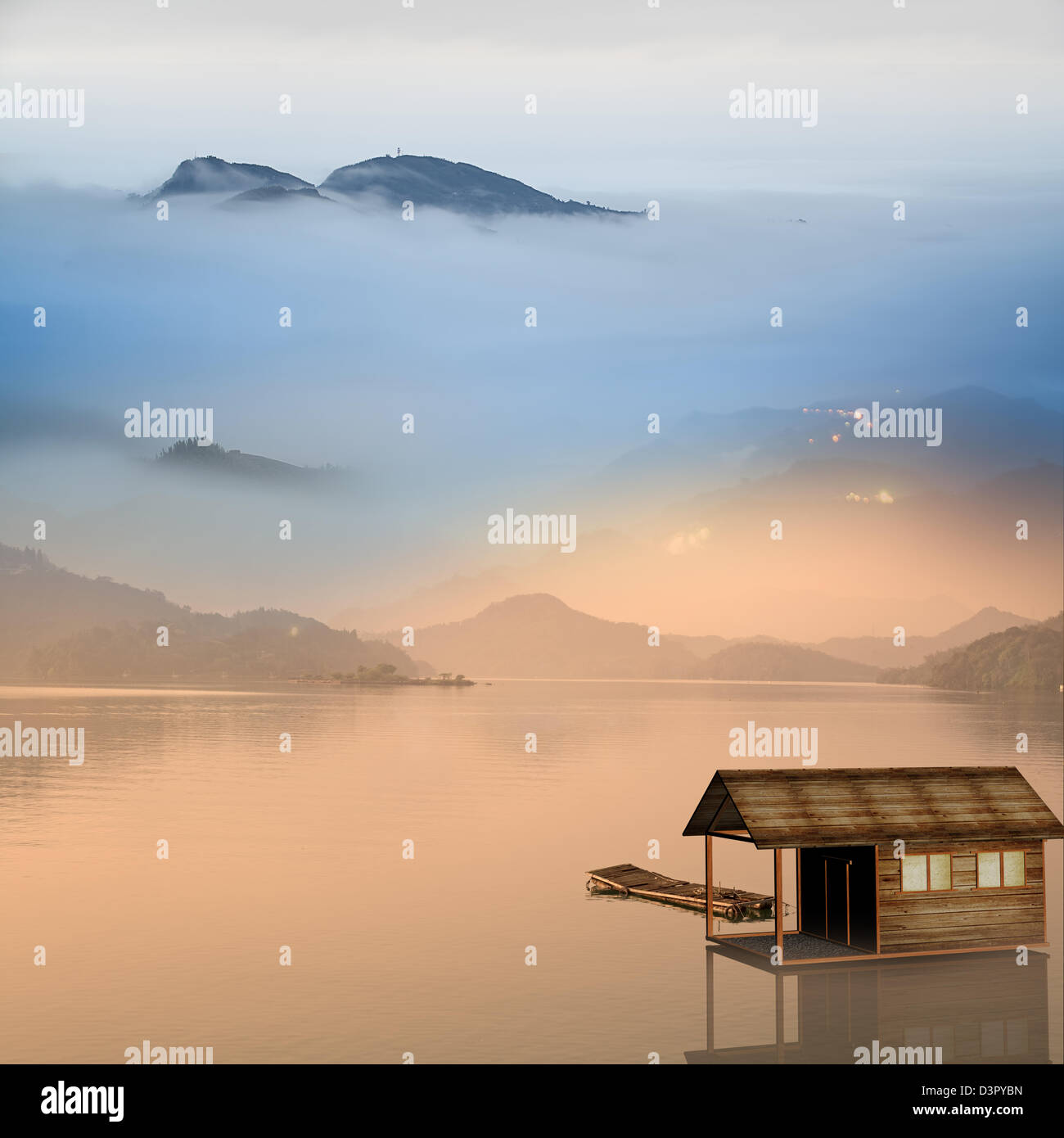 Small house on the water with nice reflection Stock Photo - Alamy