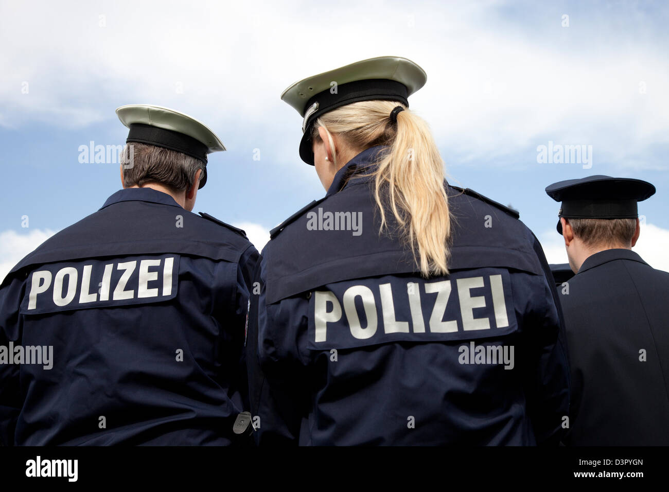 Duesseldorf, Germany, police officers with the new blue uniform Stock ...
