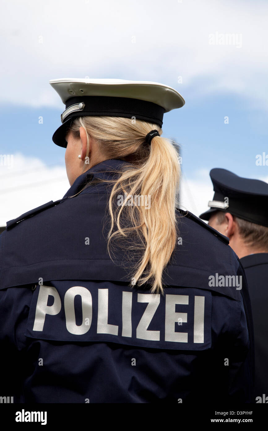 Duesseldorf, Germany, police officers with the new blue uniform Stock ...