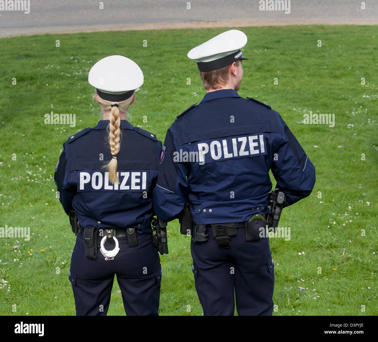 Duesseldorf, Germany, police officers with the new blue uniform Stock ...