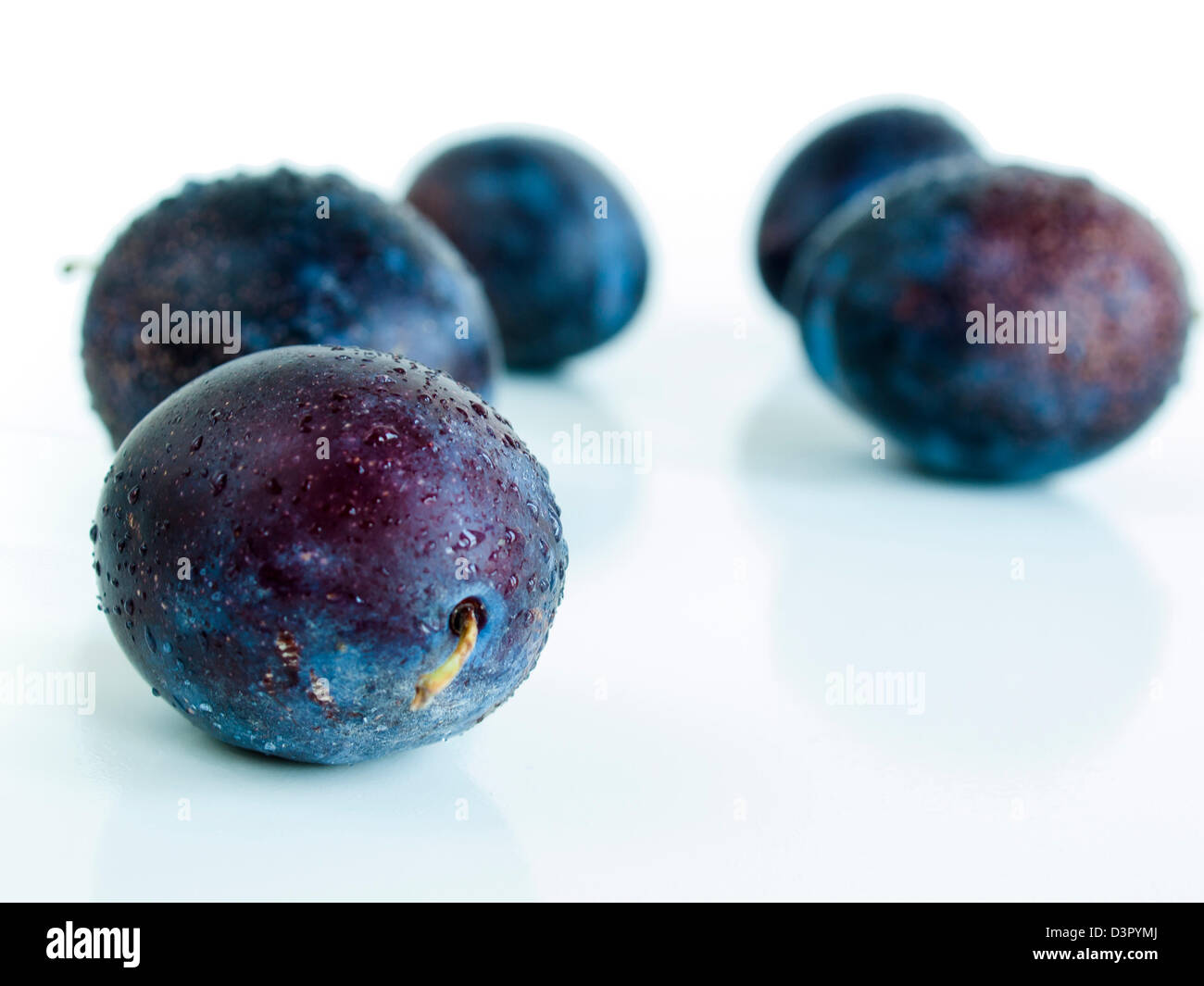 Fresh plums still wet from washing on white background Stock Photo - Alamy