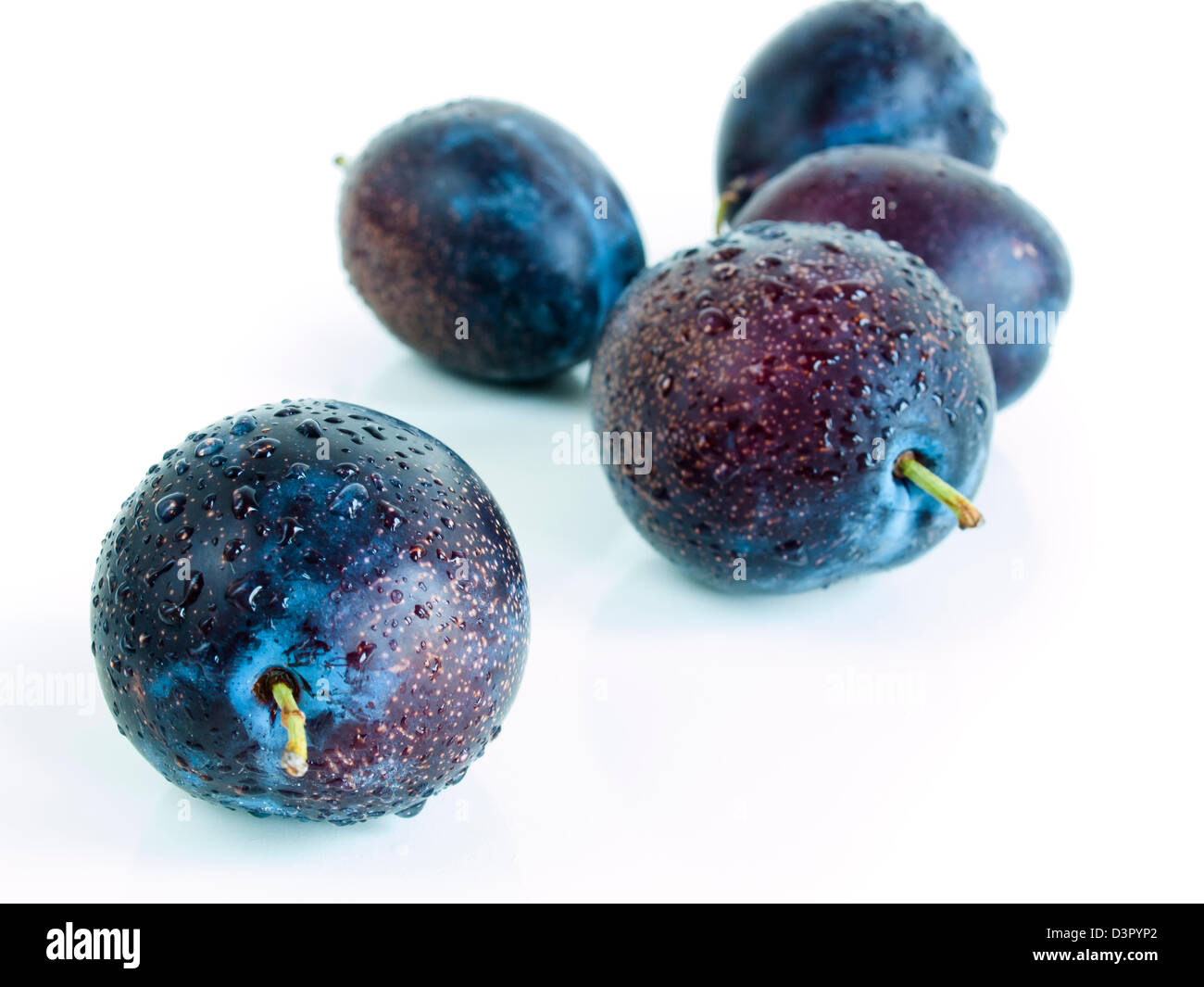Fresh plums still wet from washing on white background Stock Photo - Alamy