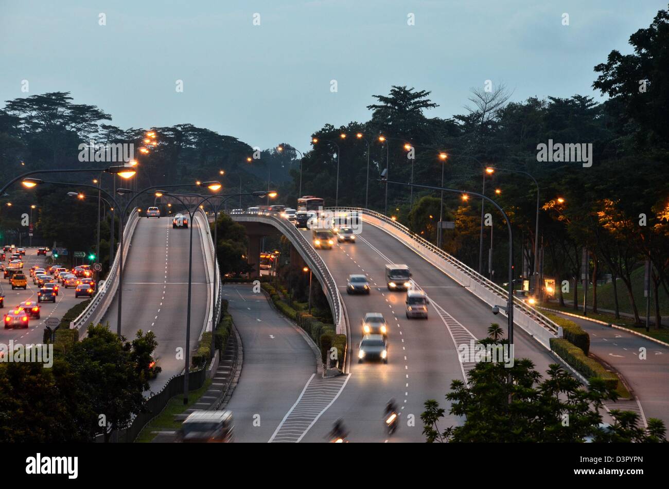 Evening car traffic on flyover bridge Stock Photo - Alamy