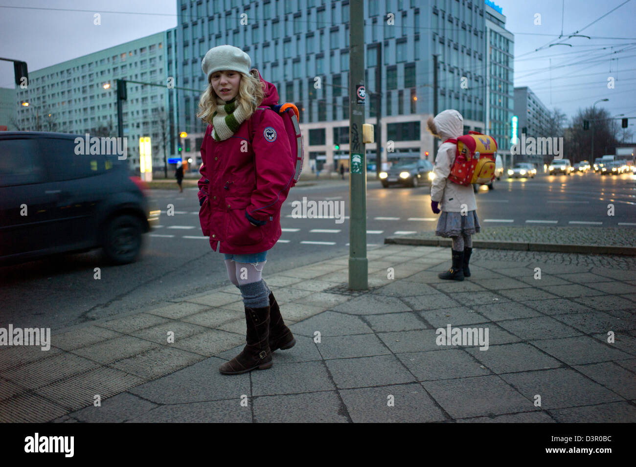 Berlin, Germany, a child to and from school at a crossroads Stock Photo ...