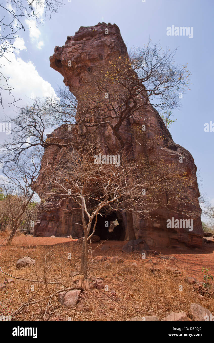 Cave at an archaeological site, Bhimbetka Rock Shelters, Raisen ...