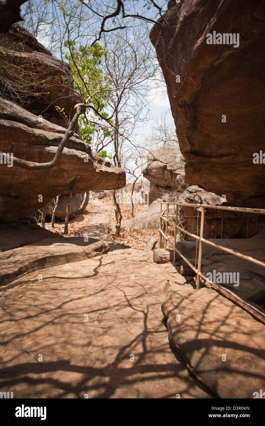 Entrance of a cave, Bhimbetka Rock Shelters, Raisen District, Madhya ...