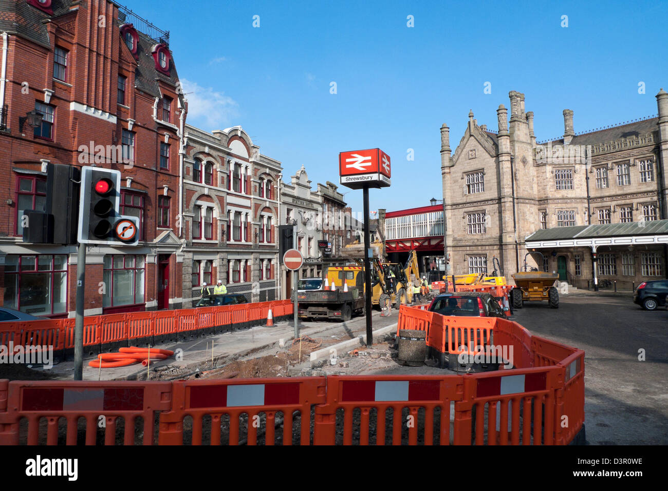 Roadworks outside Shrewsbury's British Rail train station Shropshire ...