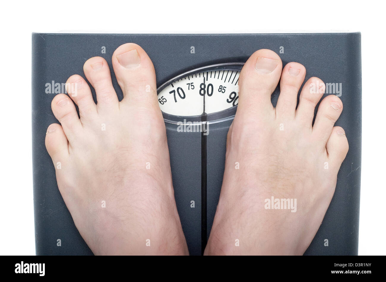 Men on bathroom scale isolated Stock Photo - Alamy