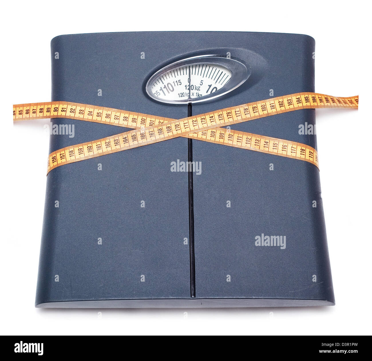 Bathroom scale and tape measure isolated on white Stock Photo - Alamy