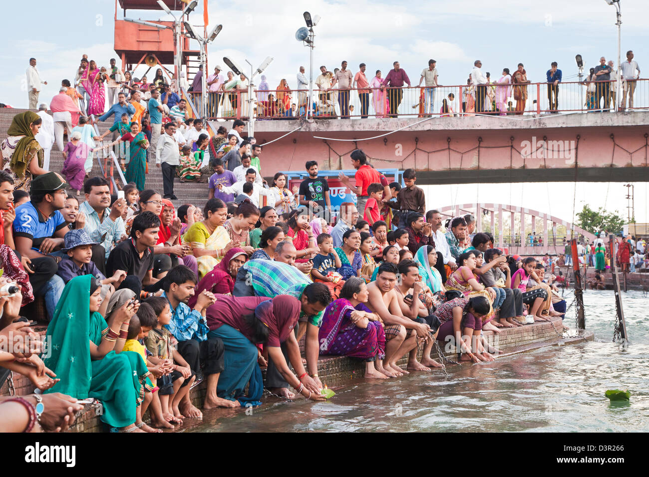 Crowd on ghat at River Ganges, Haridwar, Uttarakhand, India Stock Photo ...