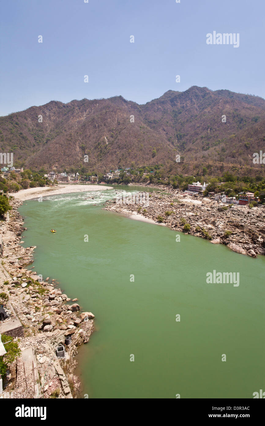 High angle view of the Ganges River in Rishikesh, Uttarakhand, India ...