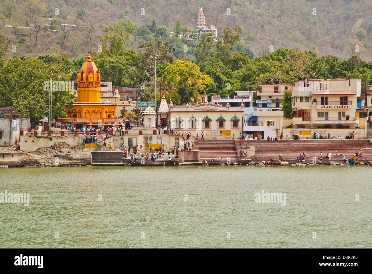 People on ghat at Ganges River, Rishikesh, Uttarakhand, India Stock ...