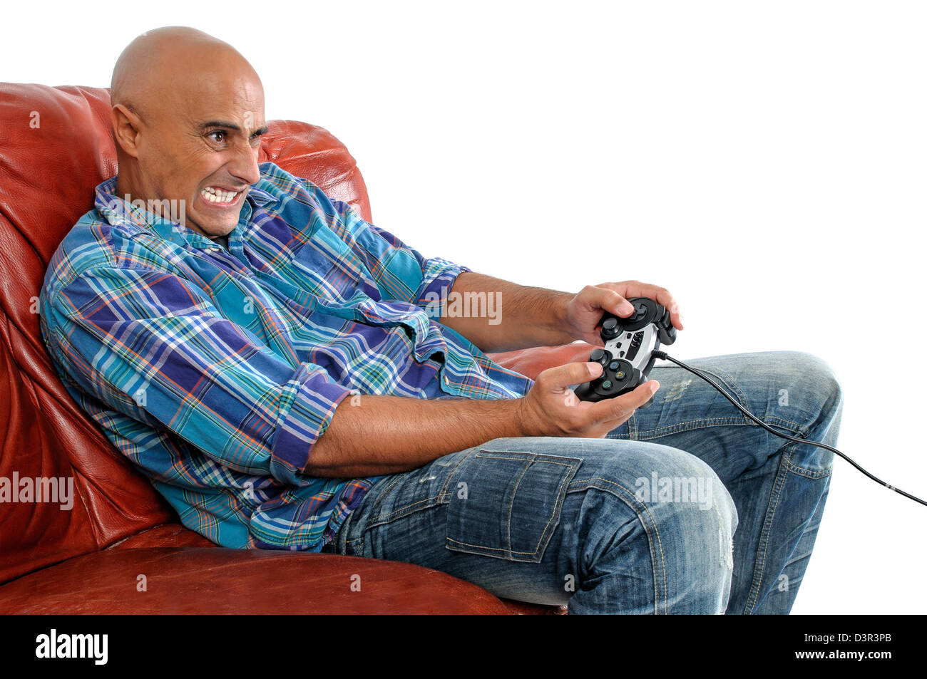 Man playing video games isolated in white Stock Photo - Alamy