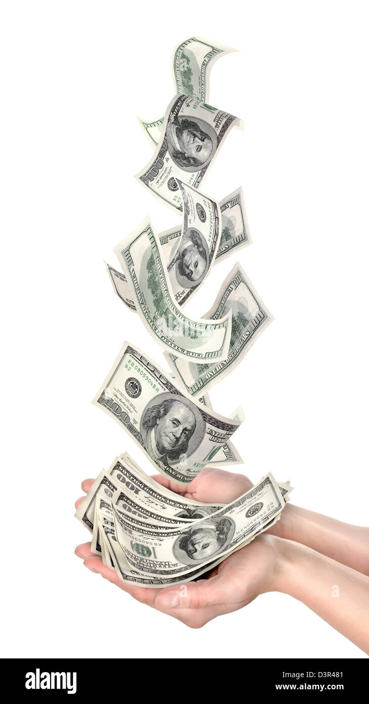 Falling dollars isolated on a white background Stock Photo - Alamy