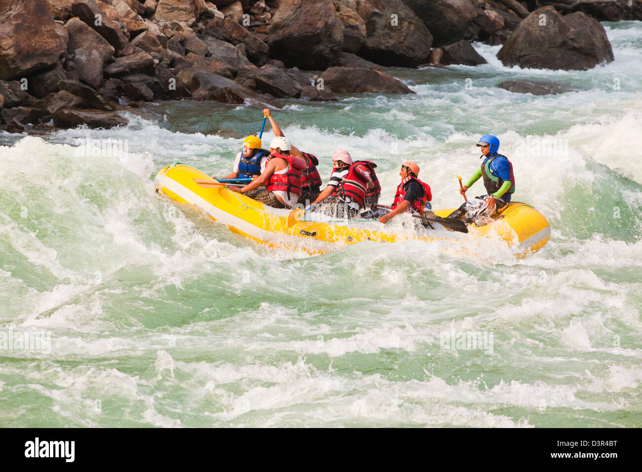 Group of people rafting in Ganges River, Rishikesh, Uttarakhand, India ...