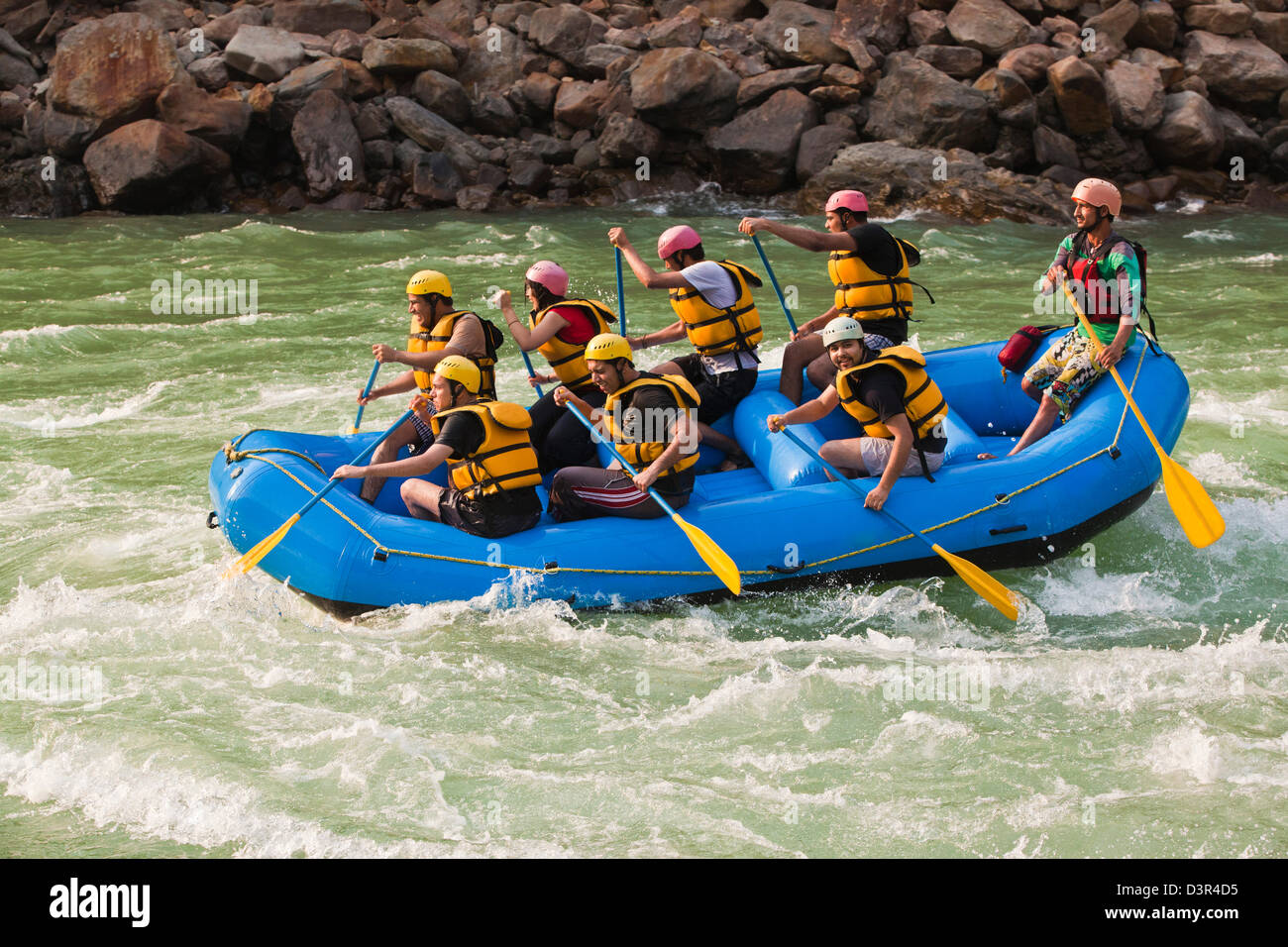 Group of people rafting in Ganges River, Rishikesh, Uttarakhand, India ...