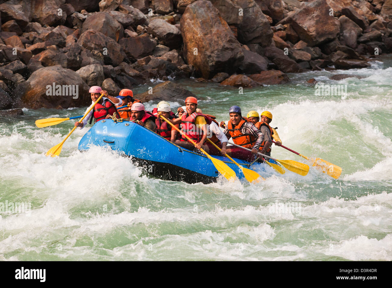 Group of people rafting in Ganges River, Rishikesh, Uttarakhand, India ...