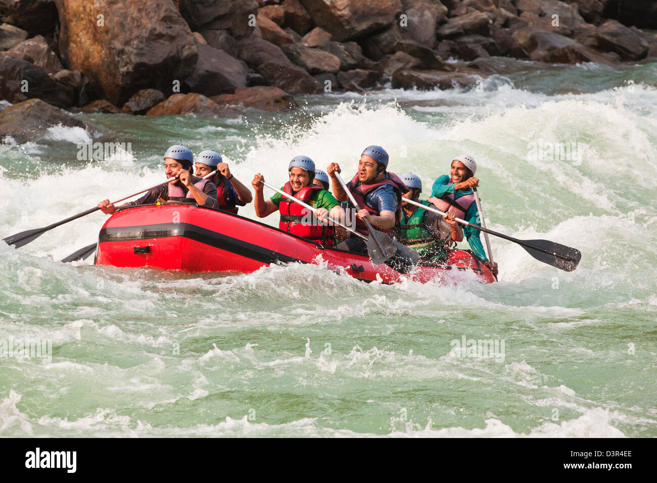 Group of people rafting in Ganges River, Rishikesh, Uttarakhand, India ...