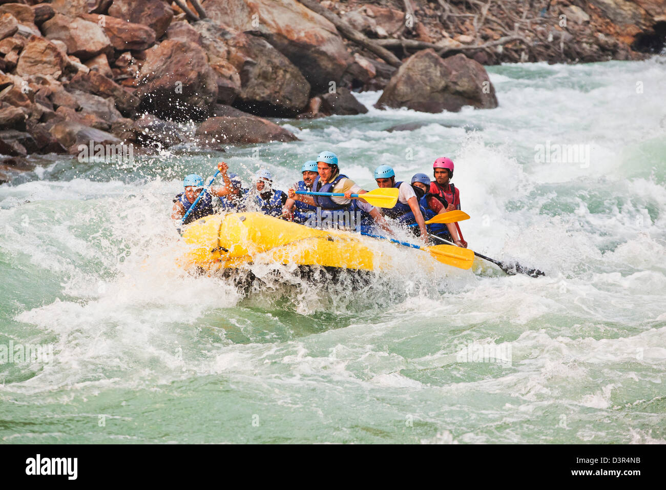 Group of people rafting in Ganges River, Rishikesh, Uttarakhand, India ...