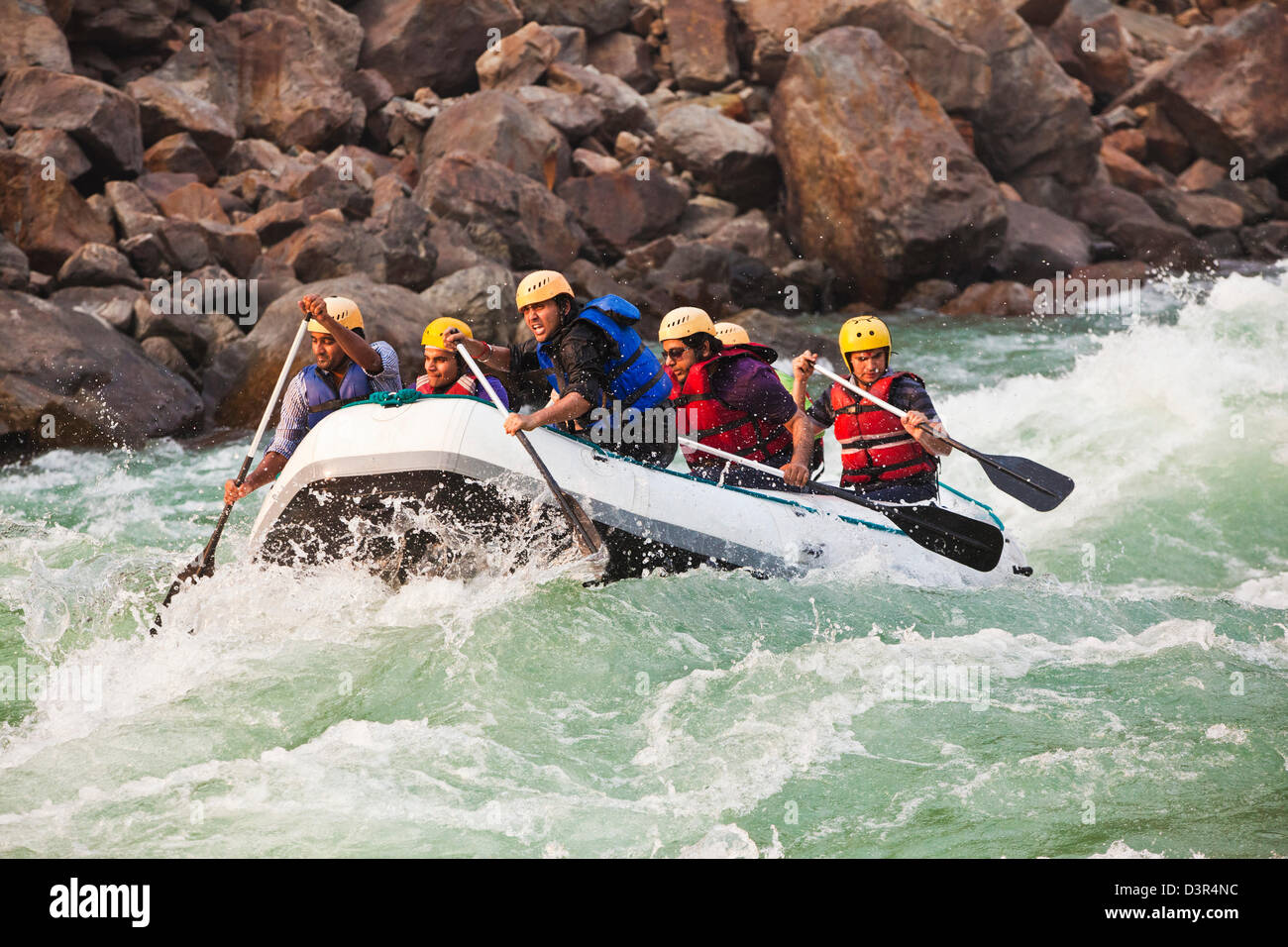 Group of people rafting in Ganges River, Rishikesh, Uttarakhand, India ...