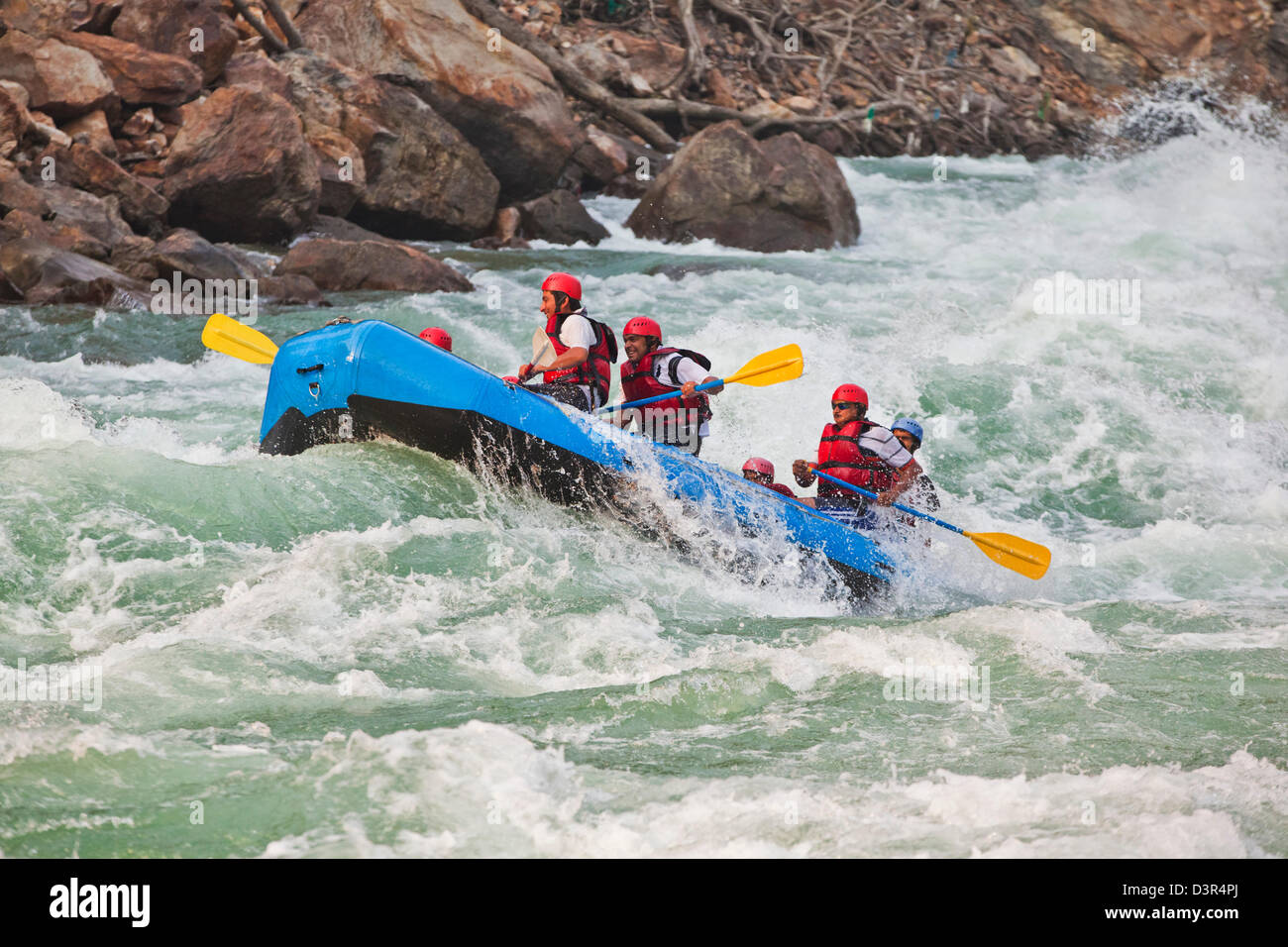 Group of people rafting in Ganges River, Rishikesh, Uttarakhand, India ...