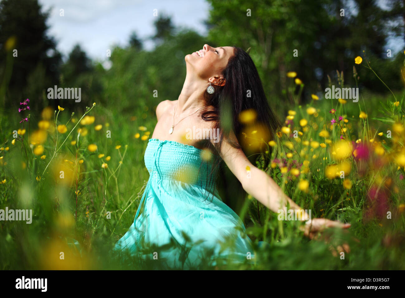 nature love woman on flower field Stock Photo - Alamy