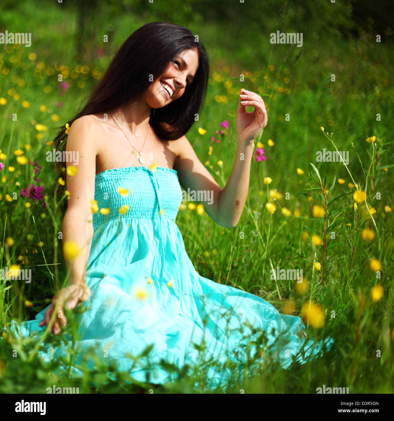 nature love woman on flower field Stock Photo - Alamy
