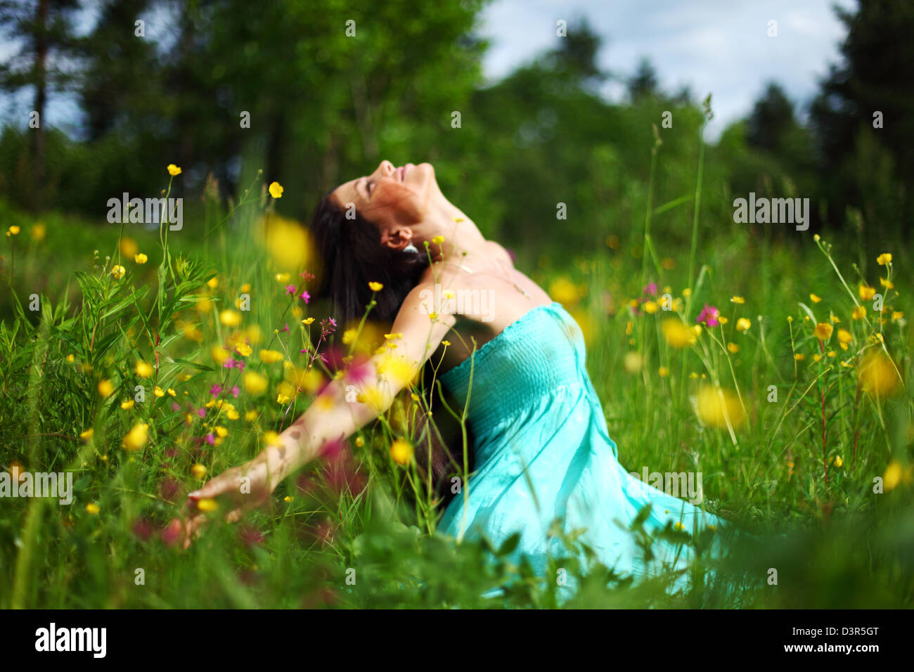 nature love woman on flower field Stock Photo - Alamy