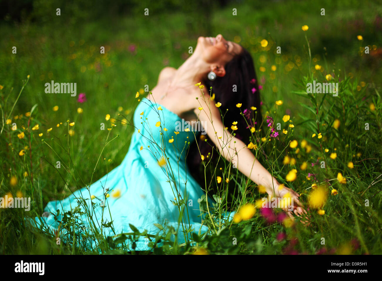 nature love woman on flower field Stock Photo - Alamy