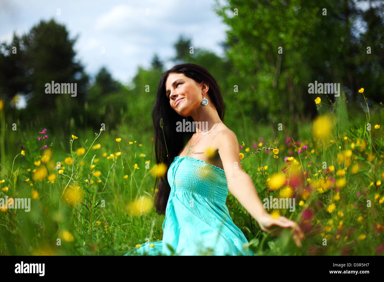 nature love woman on flower field Stock Photo - Alamy