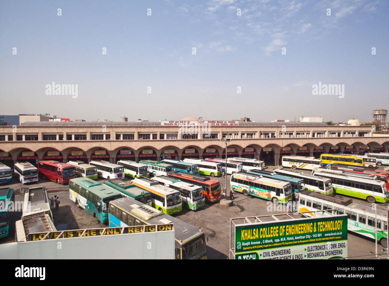 High angle view of buses at a bus depot, Amritsar, Punjab, India Stock ...