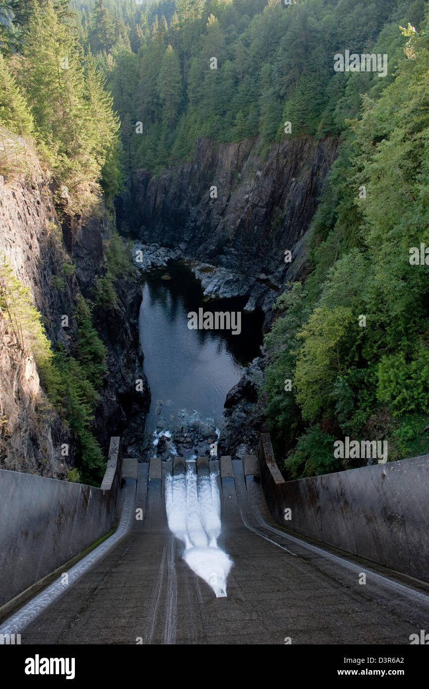 North Vancouver, Canada, the Cleveland Dam in the Capilano reservoir ...