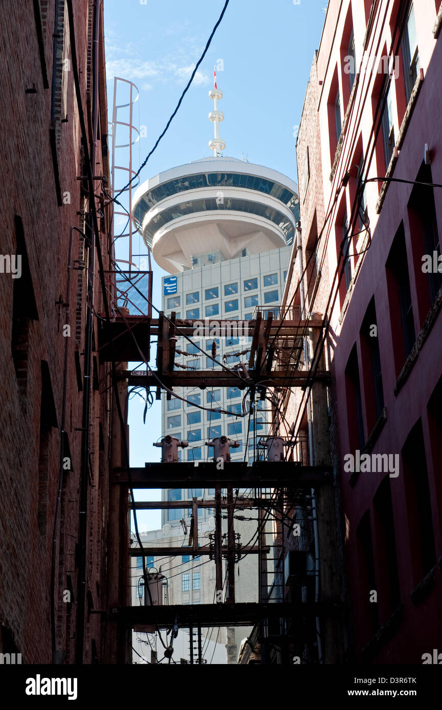 Vancouver, Canada, side street with electricity pylons in the ...