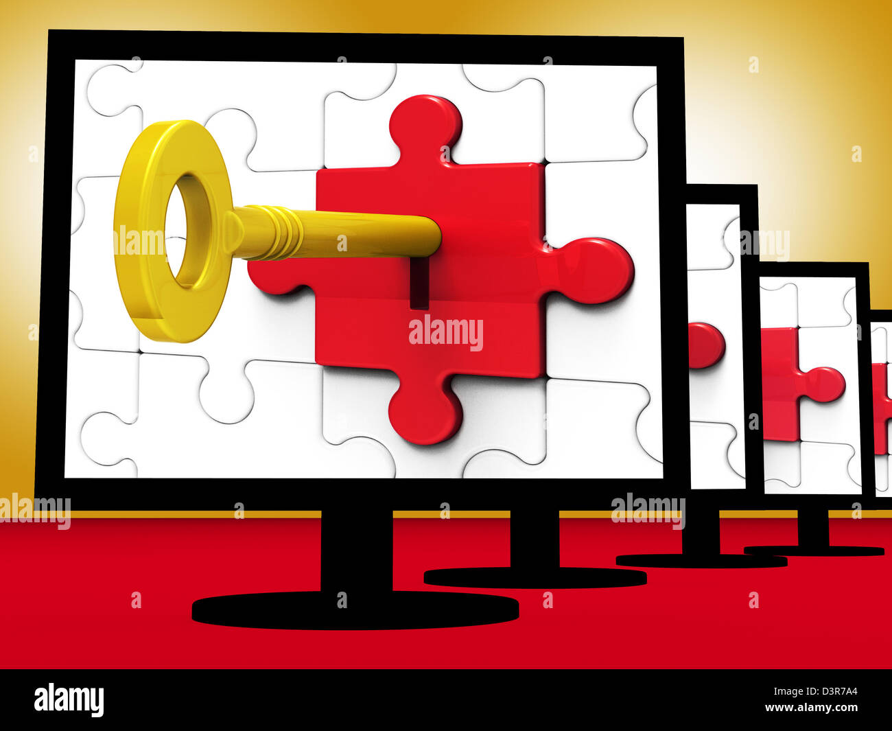 Key In Lock On Monitors Shows Prohibited Or Forbidden Stock Photo - Alamy
