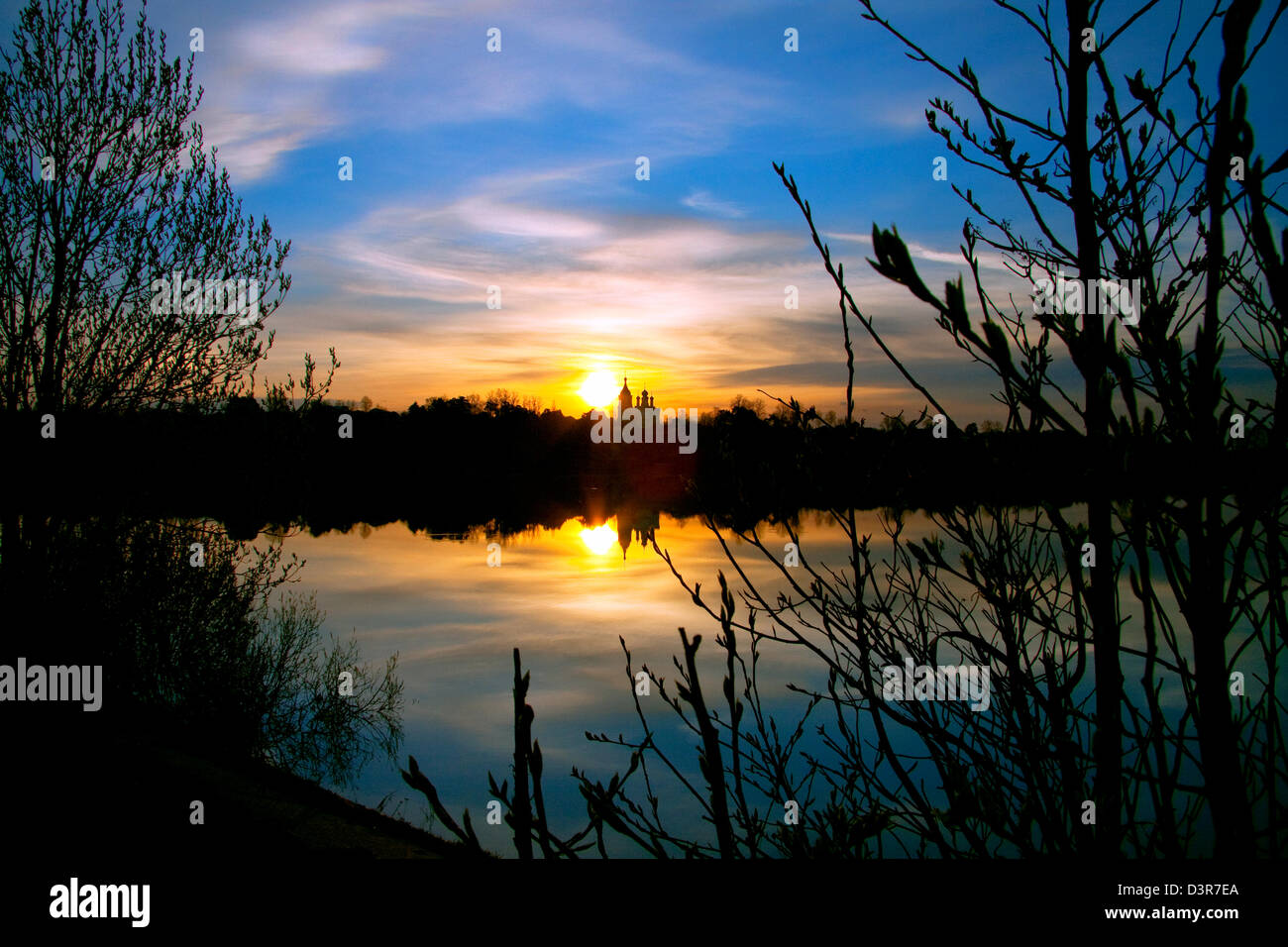 Spring dawn at lake Stock Photo - Alamy