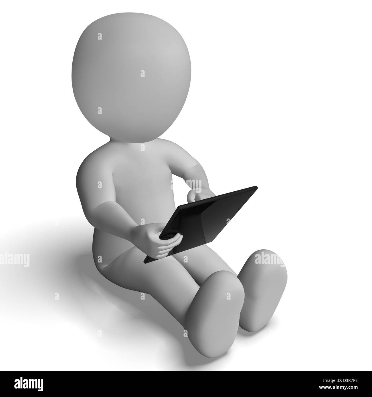 Ipad Or Tablet Pc Being Used By 3d Character Stock Photo - Alamy