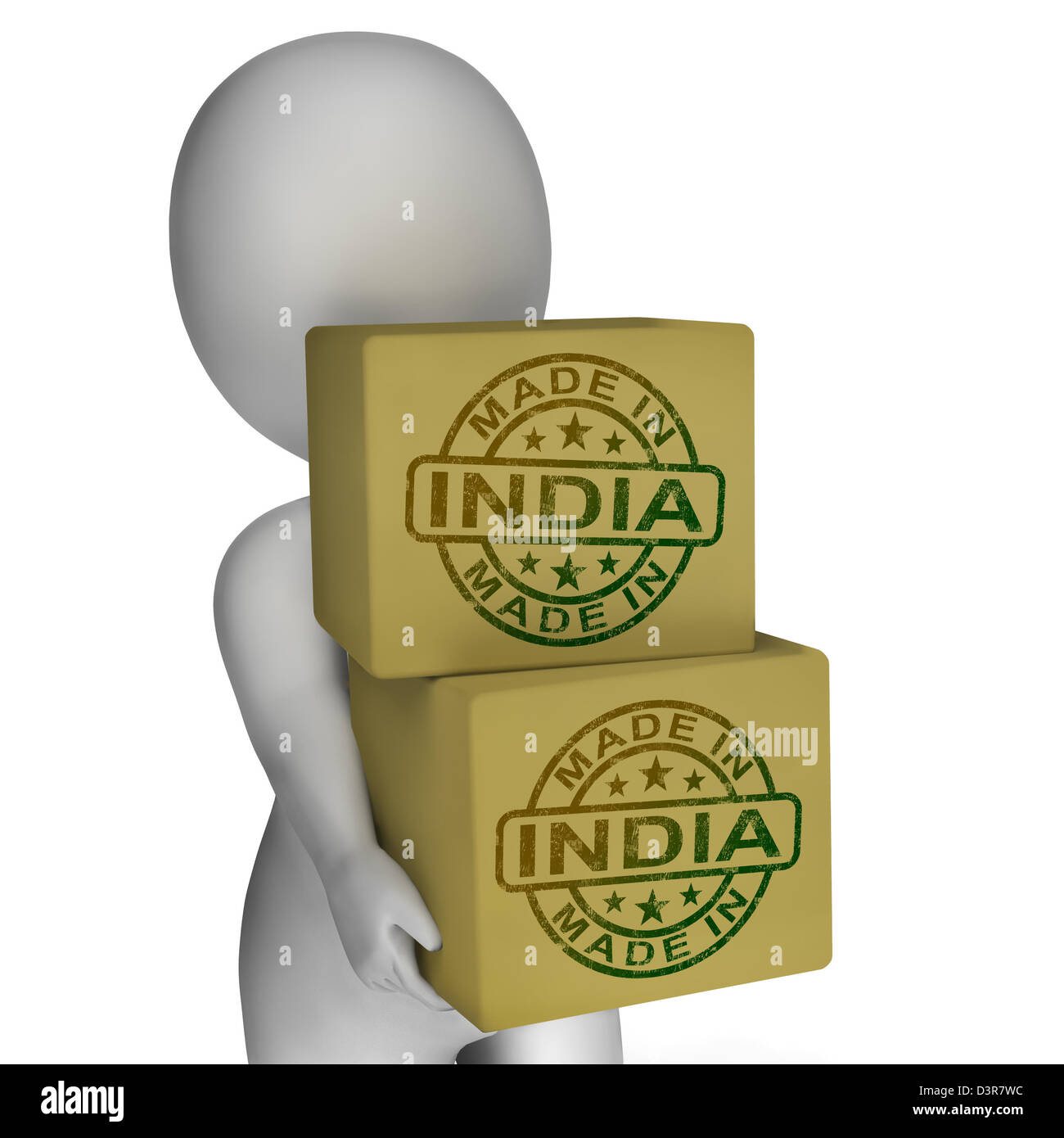 Made In India Stamp On Boxes Showing Indian Products Stock Photo - Alamy