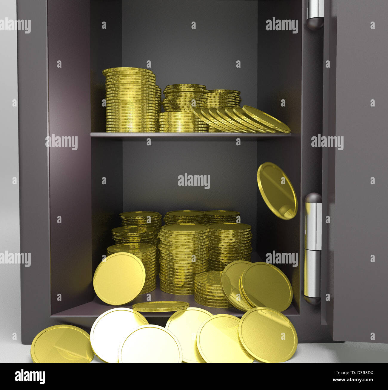 Open Safe With Coins Showing Treasure Protection Or Safety Stock Photo ...