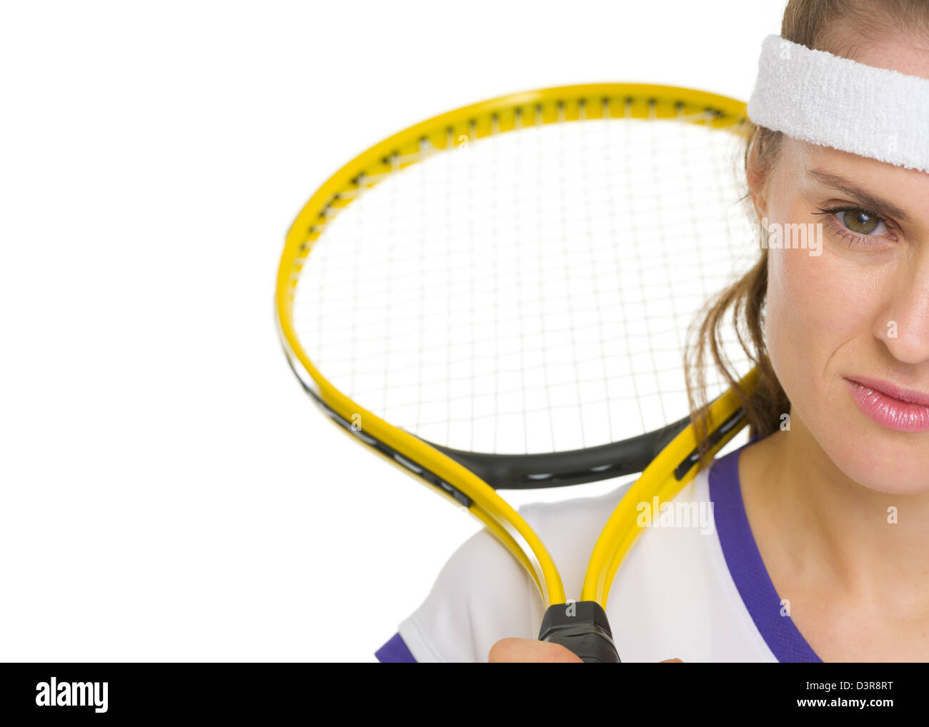 Closeup on tennis player with racket Stock Photo - Alamy