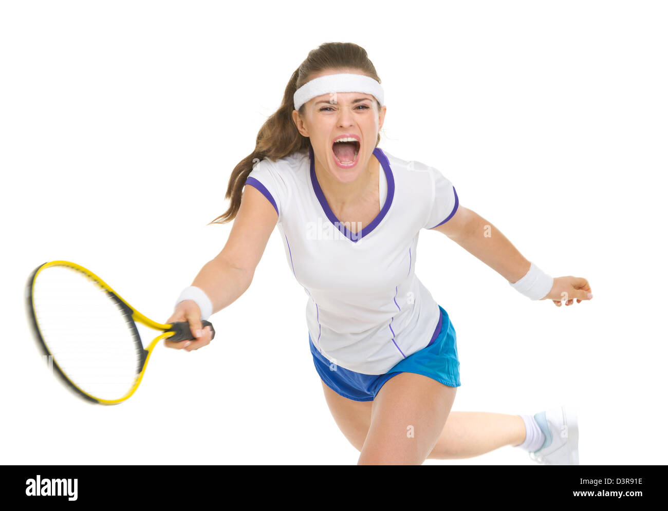 Raging tennis player hitting ball Stock Photo - Alamy