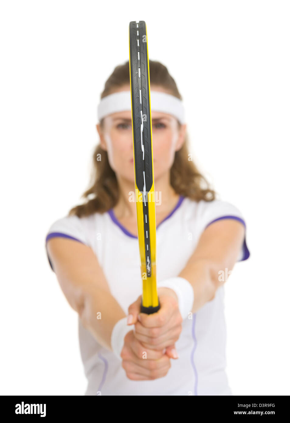 Closeup on racket in hands of tennis player Stock Photo - Alamy